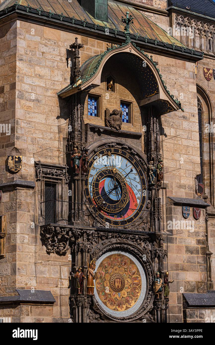 Detailed view of Prague's iconic astronomical clock showcasing ...