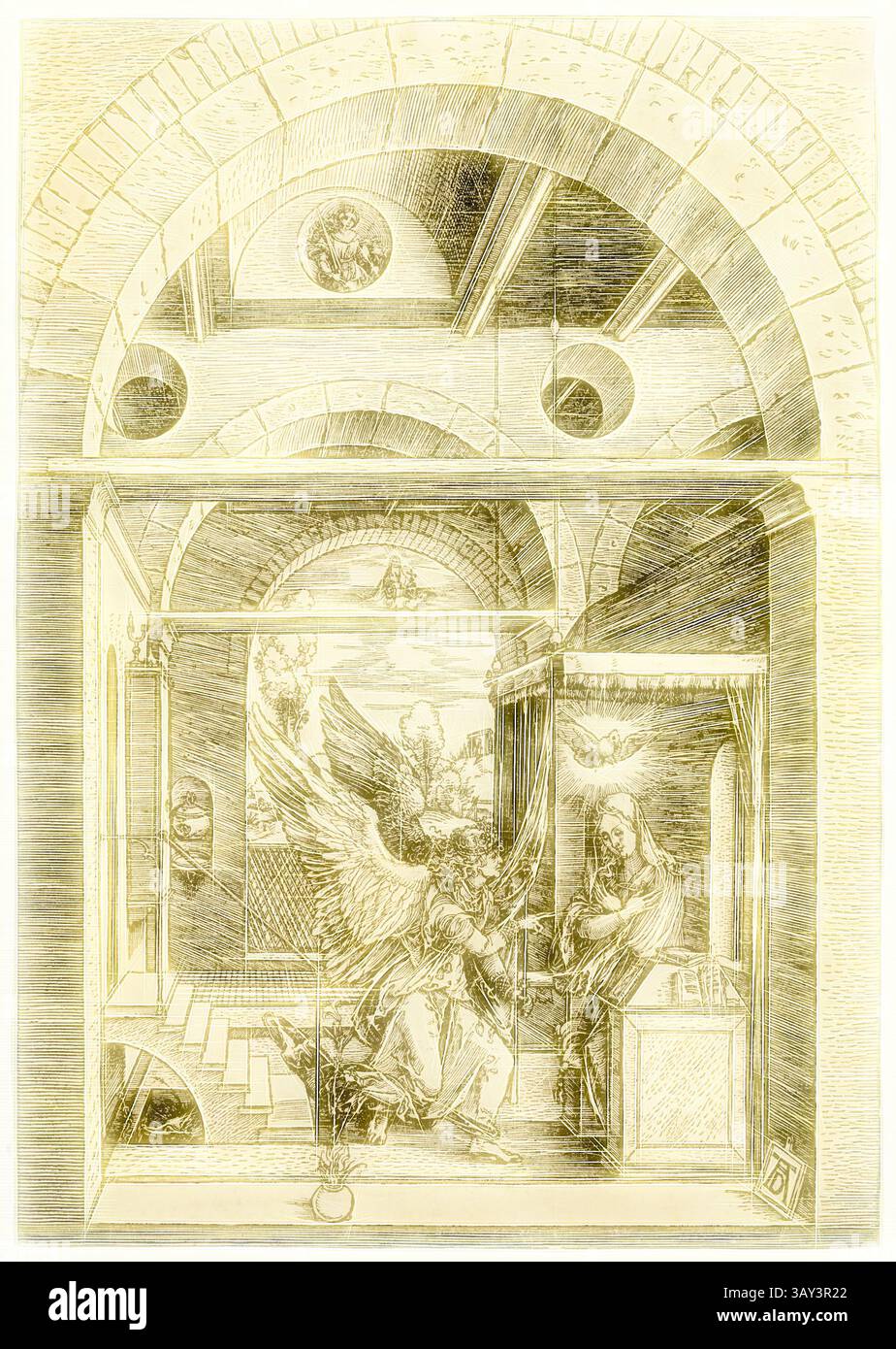 A serene scene depicting the Annunciation, where an angel greets the ...