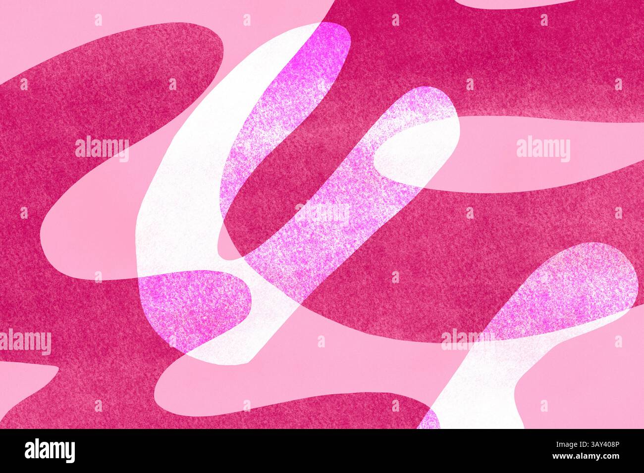 An abstract minimalist design features flowing pink and white shapes ...