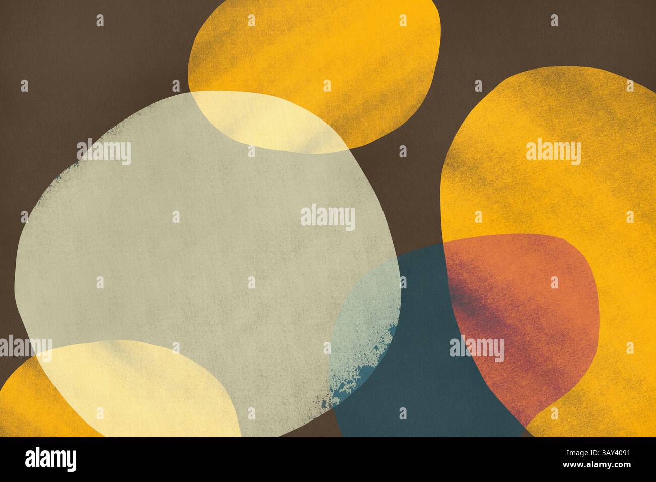 Abstract minimalist image featuring overlapping geometric shapes in earthy tones of yellow and ...