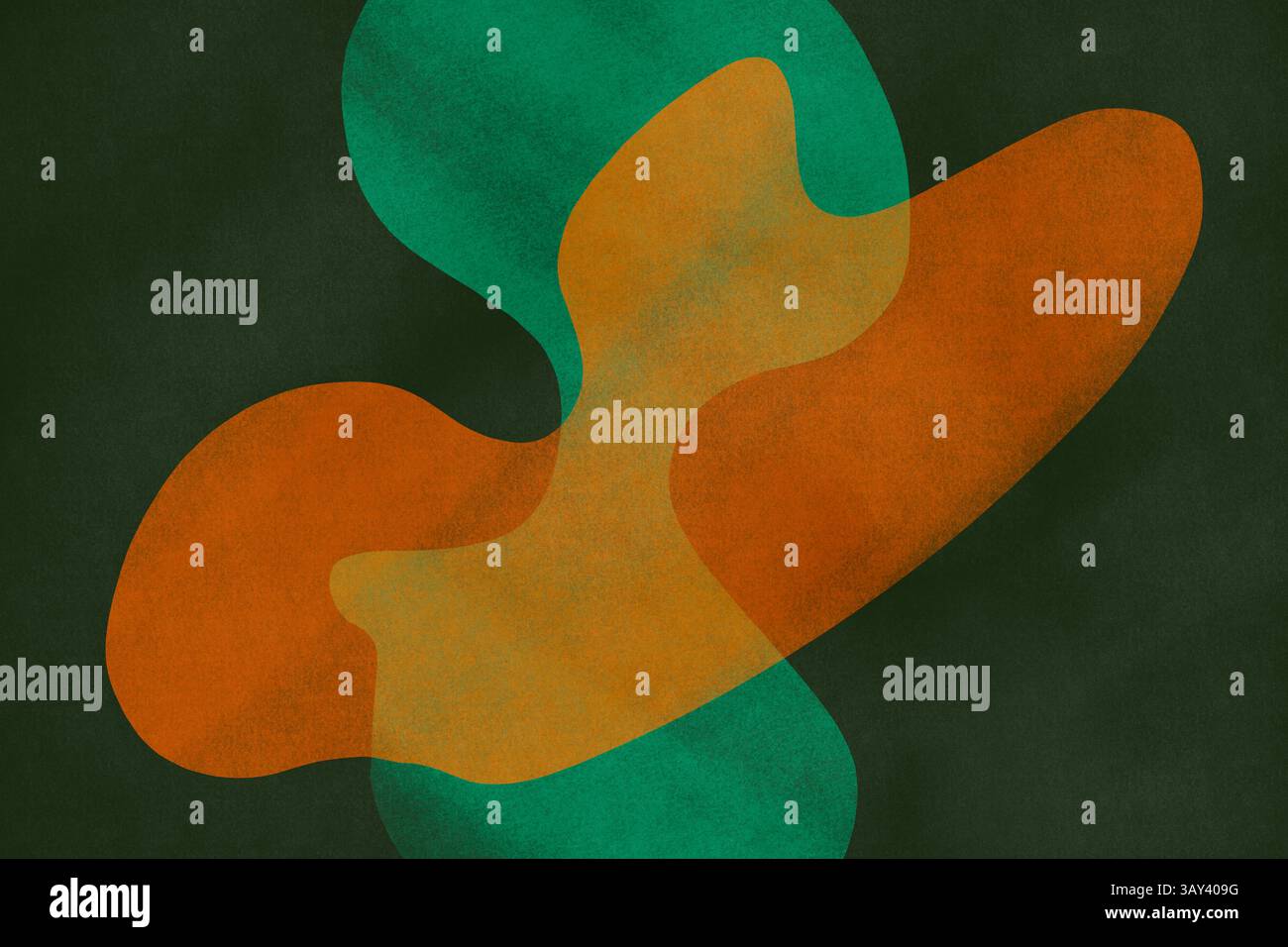 This abstract minimalist artwork features flowing organic shapes in earthy tones of green and ...
