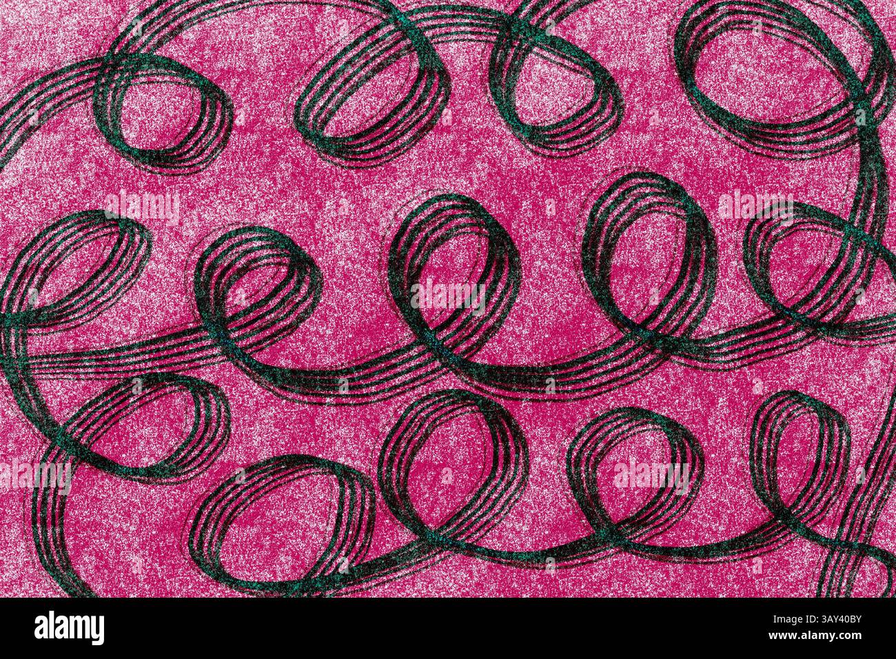 Crayon-drawn loops in varying sizes on a rough pink background create ...