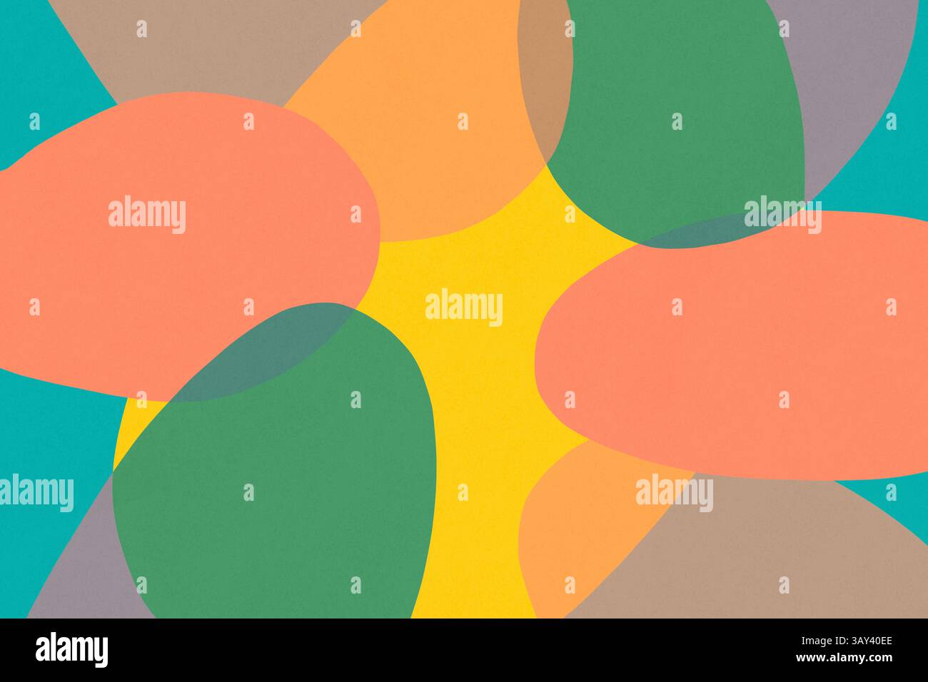 A lively abstract artwork featuring overlapping bold shapes in vibrant ...