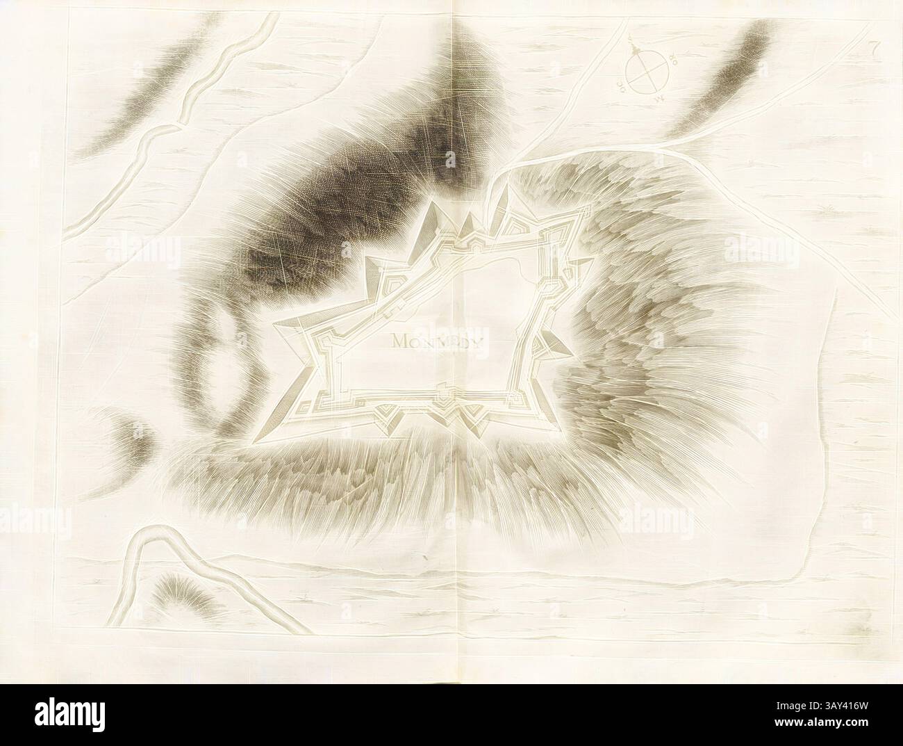 A detailed topographical map depicting the fortifications of a ...