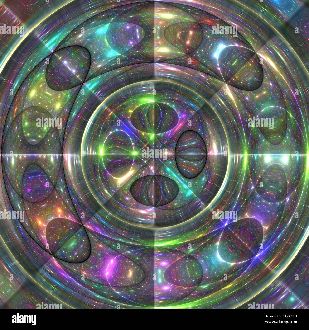 A dazzling abstract illustration featuring colorful interstellar motifs ...