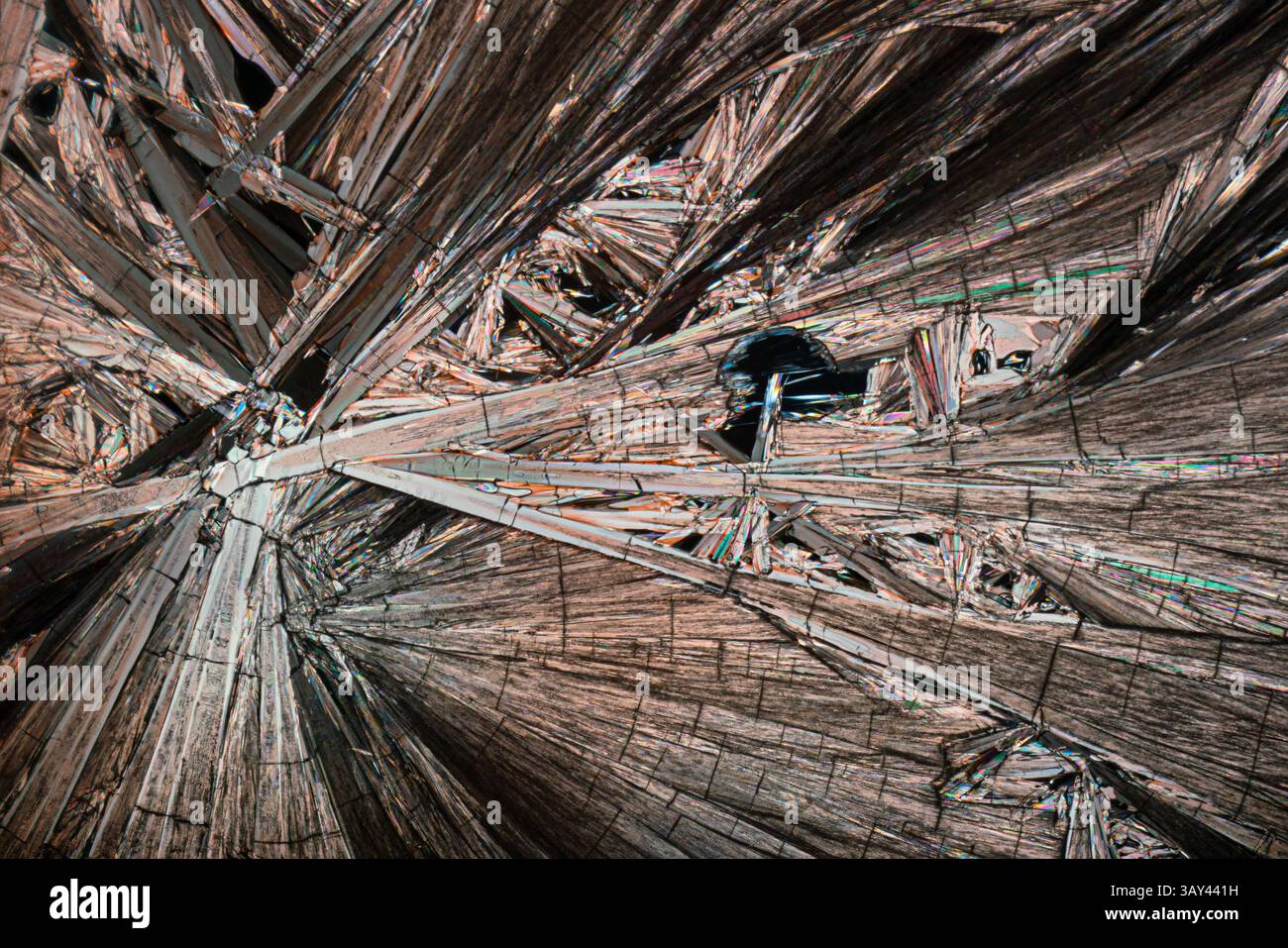 Intricate detail and radiant colors of Hippuric acid crystals magnified ...