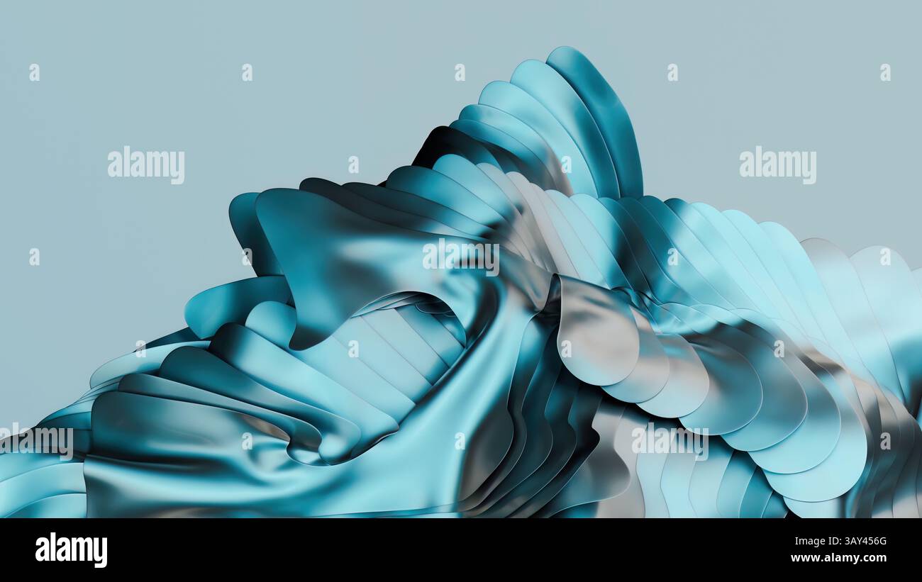 Abstract digital artwork featuring undulating metallic blue waves and ...