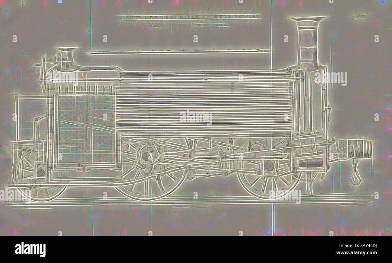 An intricately detailed illustration of a vintage steam locomotive ...