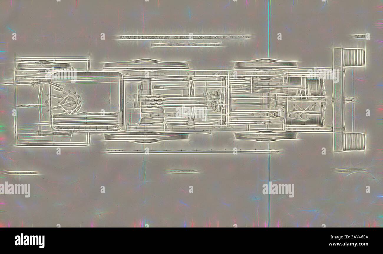 A technical blueprint depicting the intricate layout of a vehicle's ...