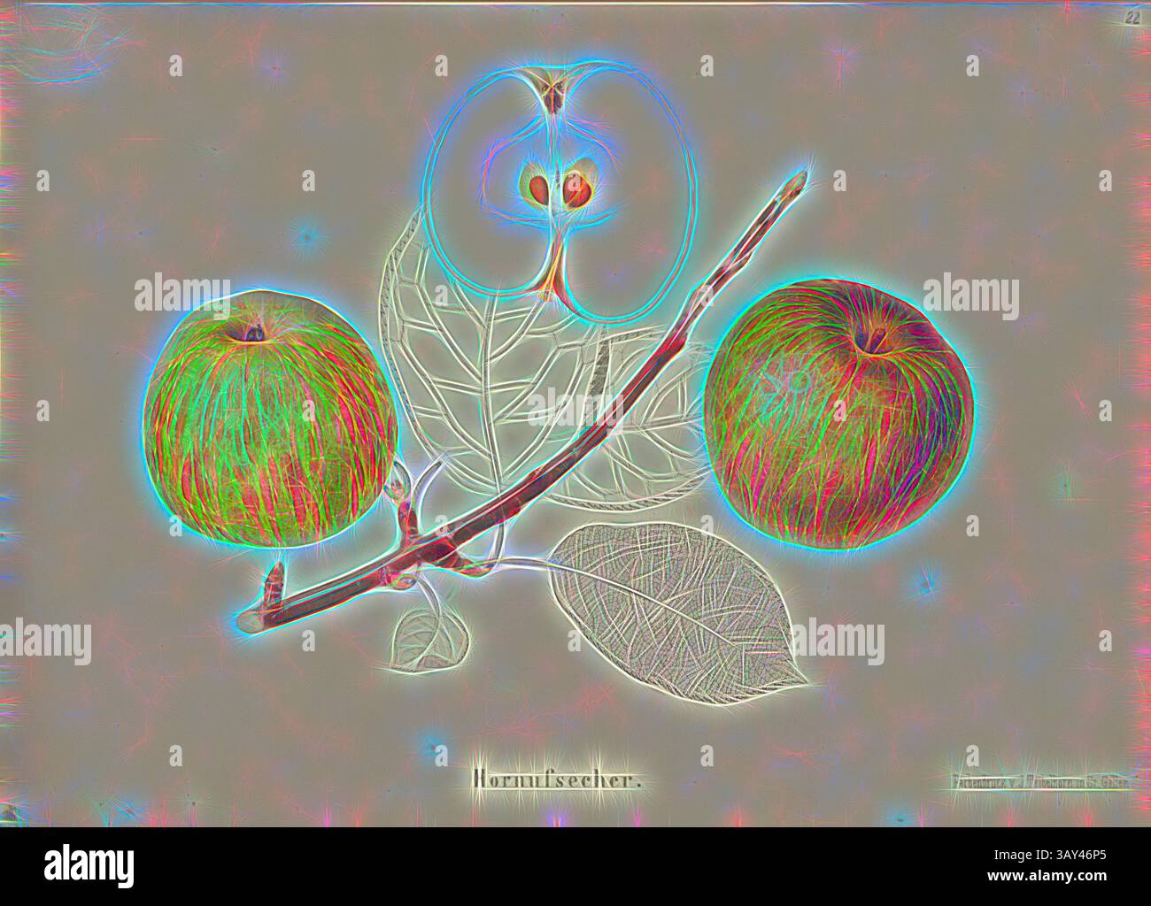 A vibrant, abstract depiction of apples and leaves, showcasing swirling ...