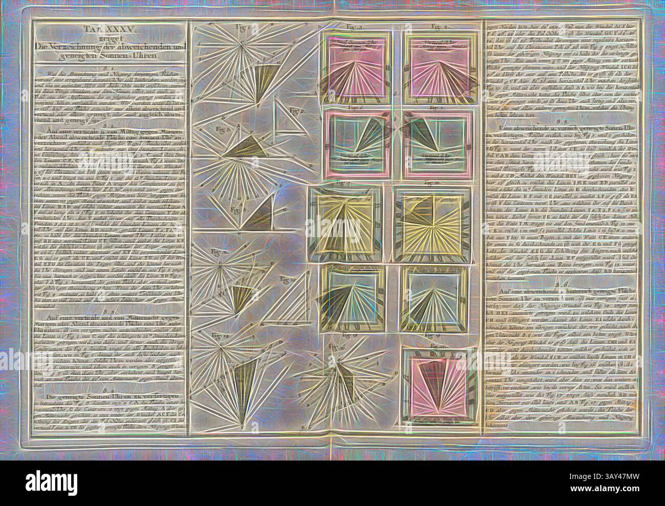 An illustration featuring a series of geometric diagrams arranged in a ...