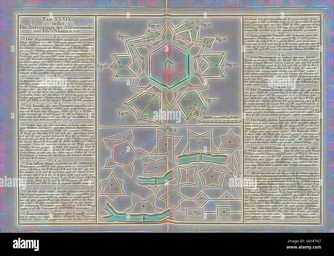 An intricate layout featuring geometric shapes and detailed diagrams ...