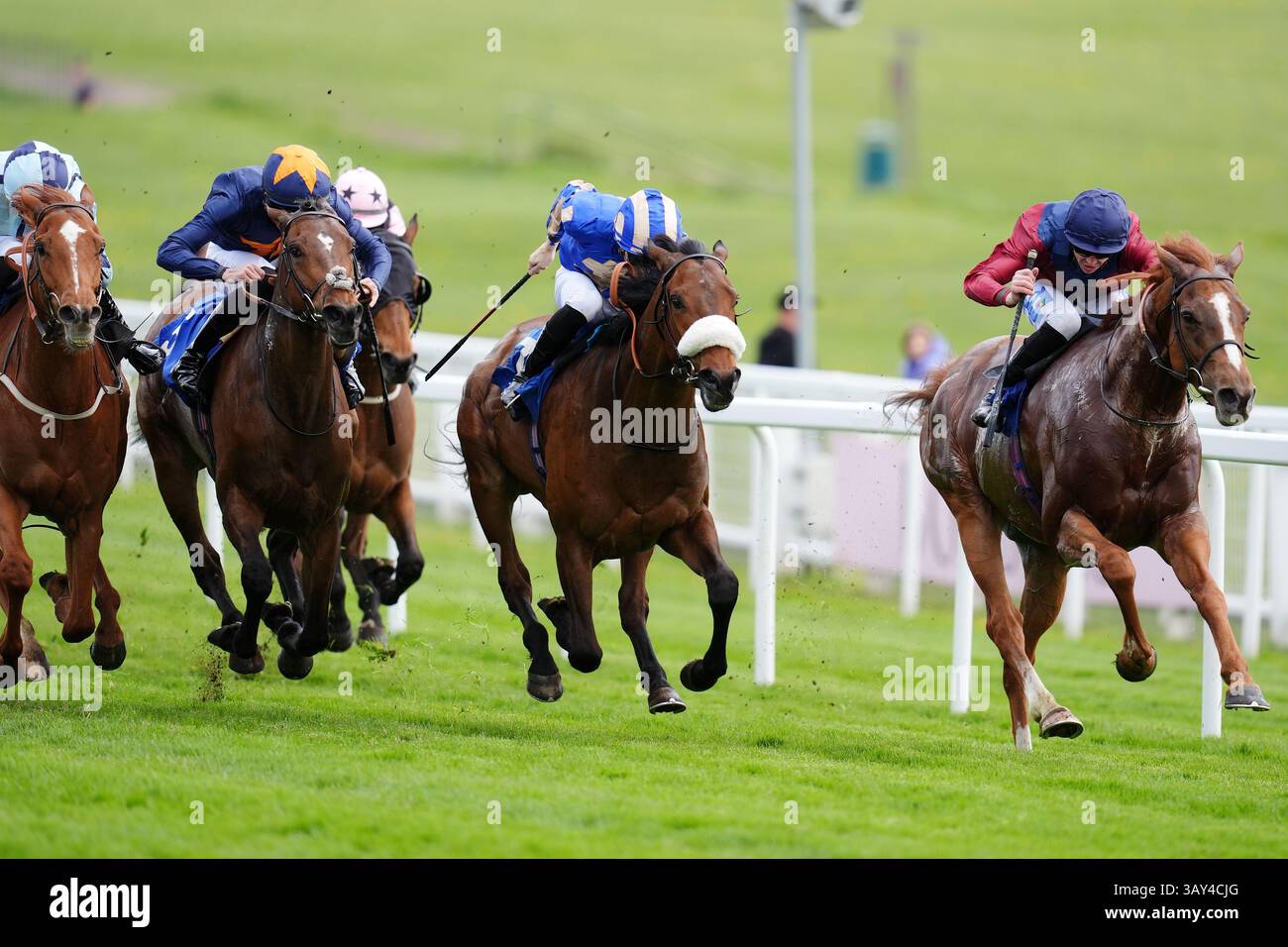 City Of Delight ridden by Harry Davies (centre) on their way to winning ...
