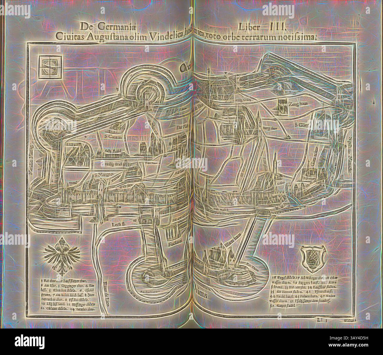 A historical map featuring intricate illustrations of various regions ...