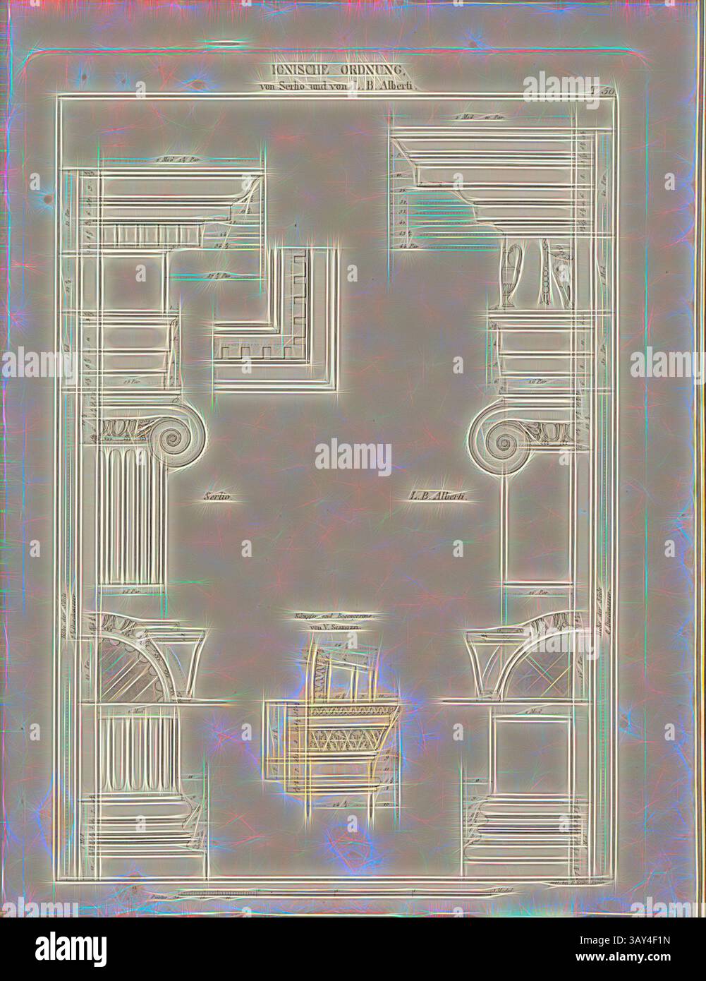 A detailed architectural blueprint featuring classical column designs ...