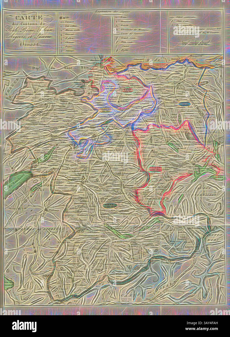 A vintage map featuring detailed geographical outlines, river systems ...