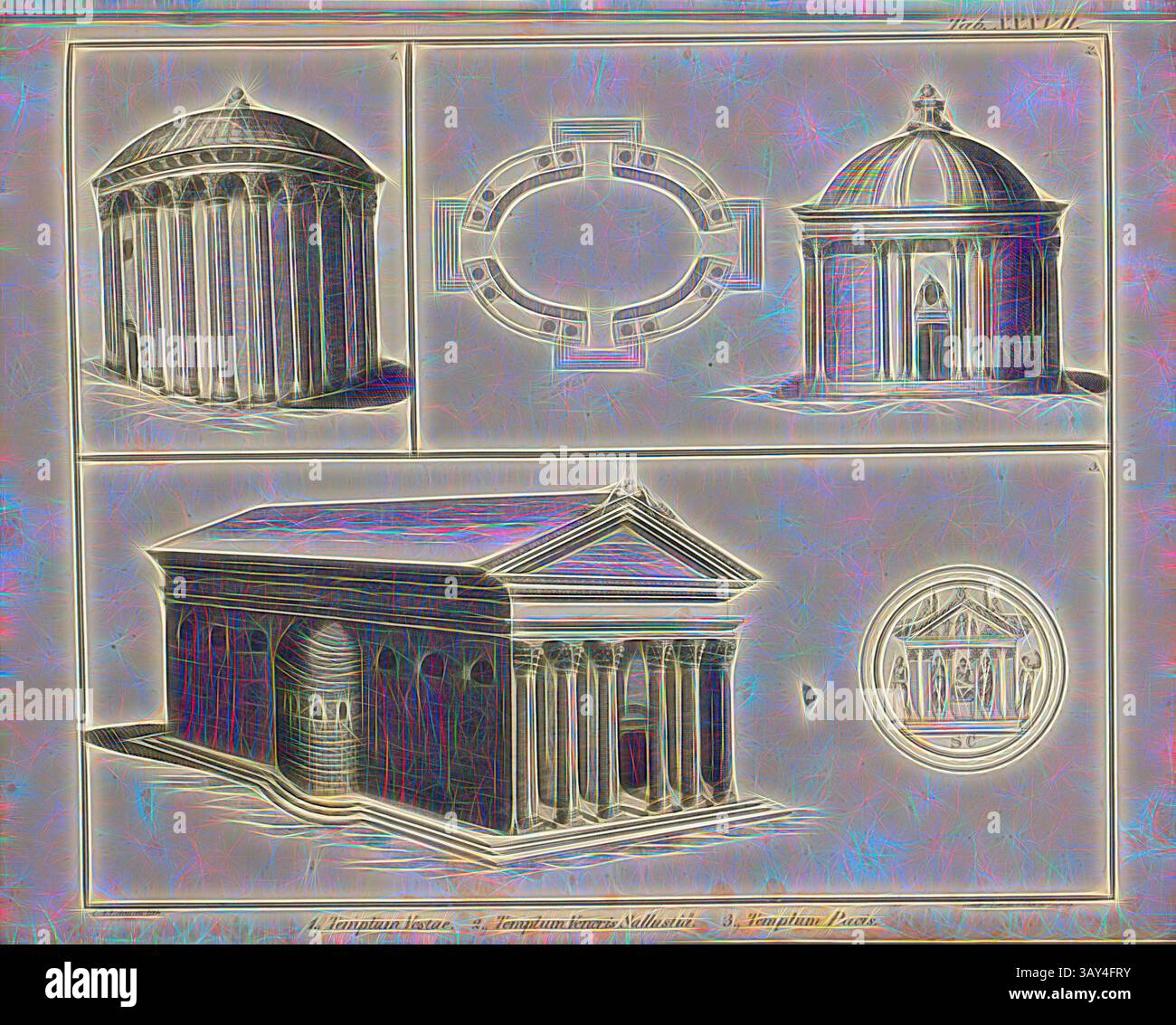 A collection of architectural designs showcasing classical structures ...