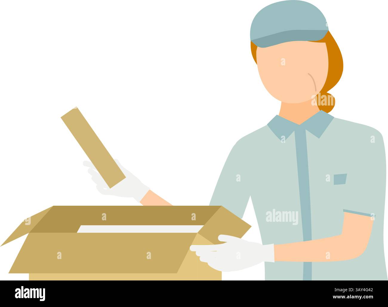 Simple illustration of a senior worker woman wearing a hat putting a ...