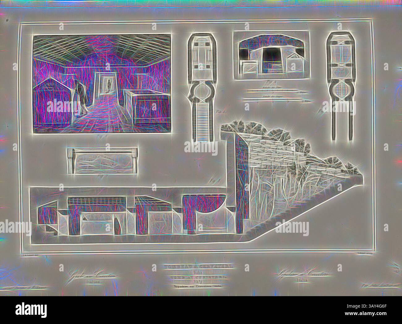A series of architectural illustrations showcasing floor plans and ...