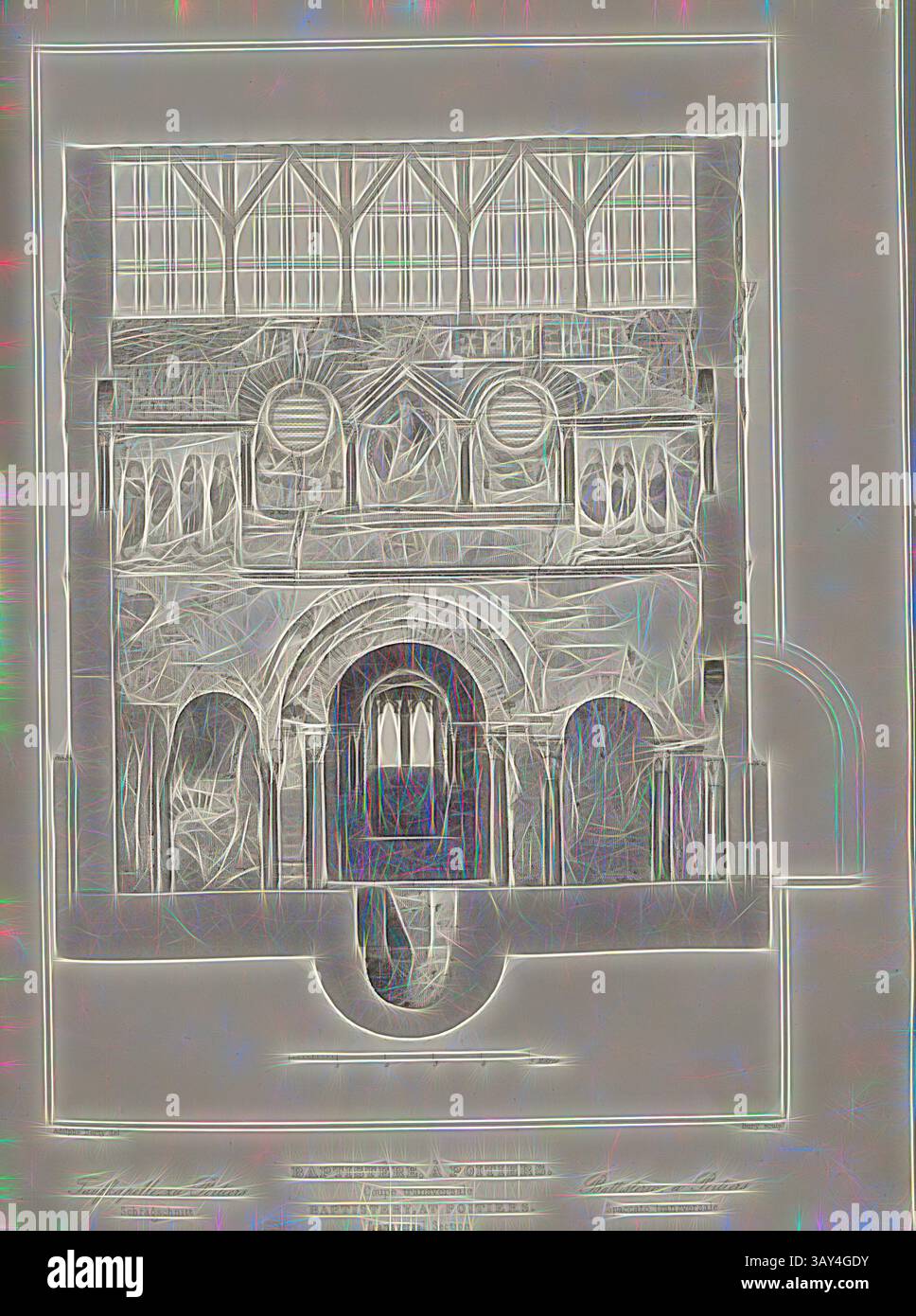 A striking architectural design featuring elaborate arches and columns ...