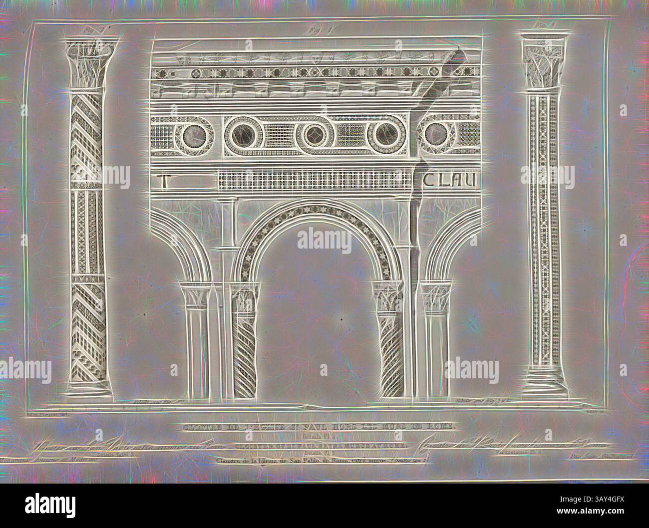 A detailed architectural representation of an ancient triumphal arch ...
