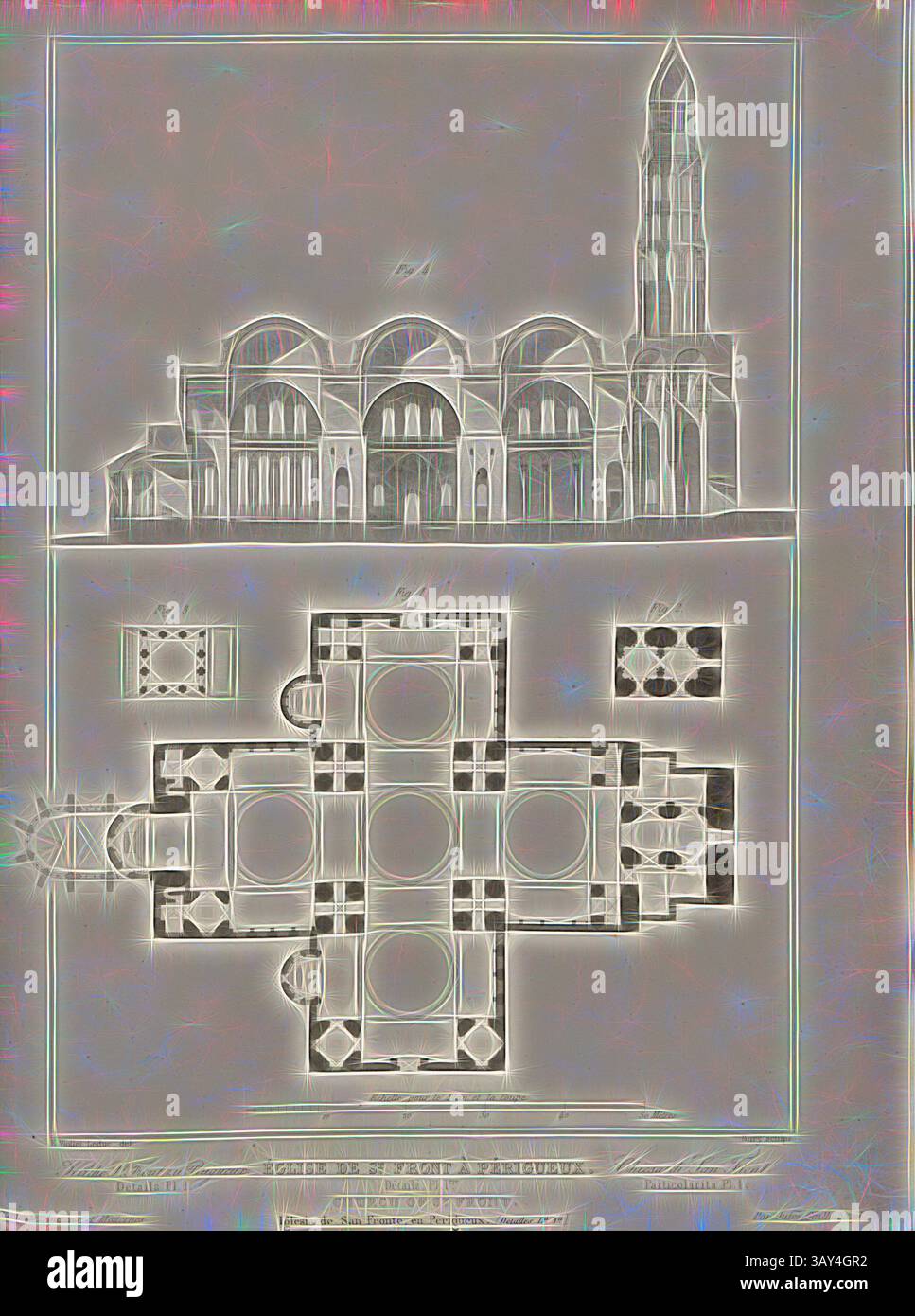 A detailed architectural blueprint showcases a grand building ...