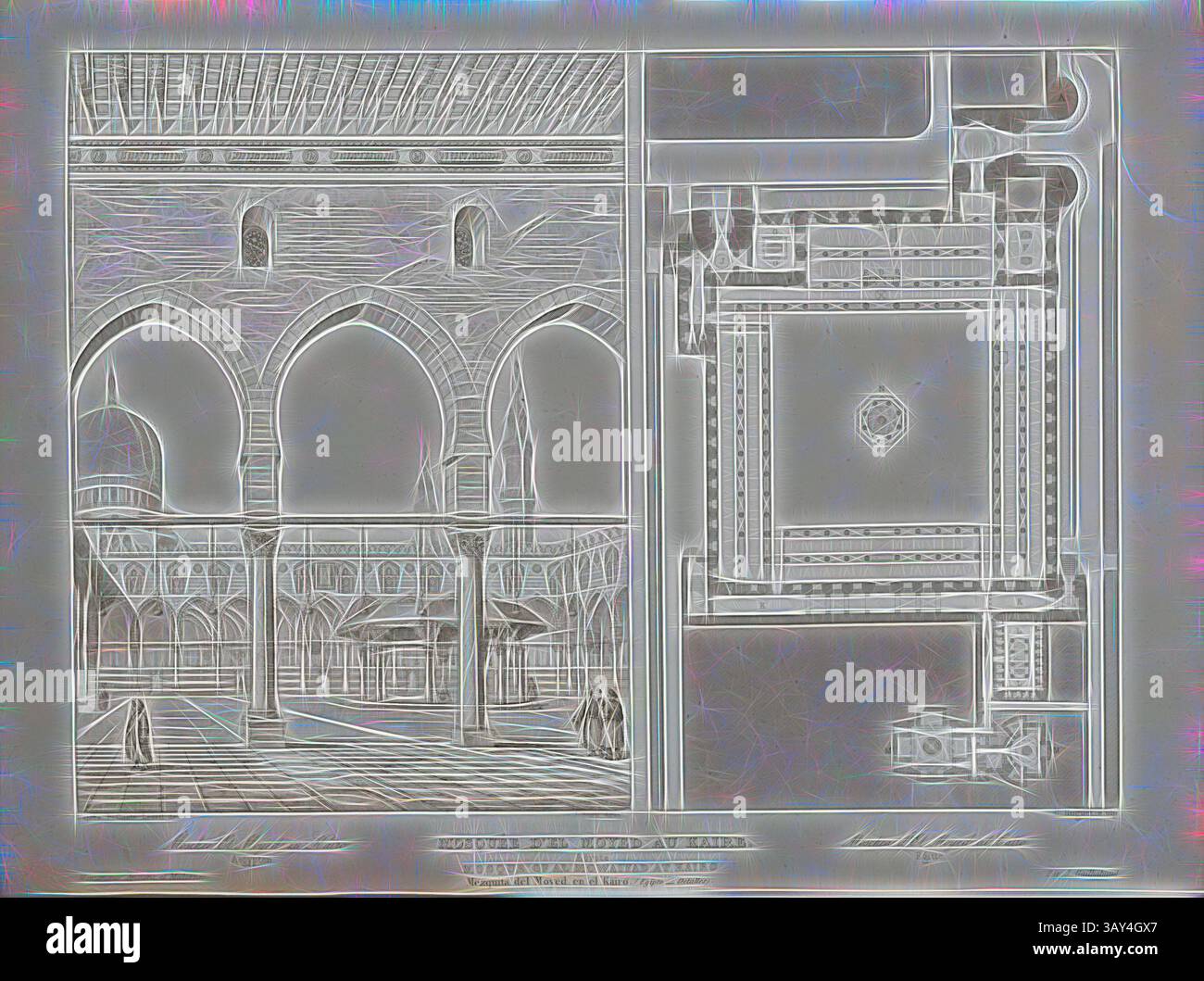 A detailed architectural illustration showcasing a grand interior with ...