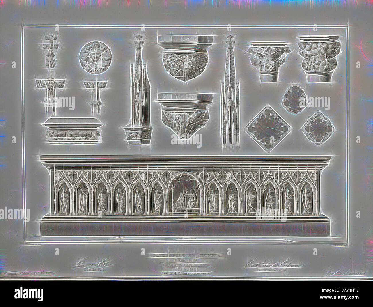 An intricate display of architectural elements, featuring detailed ...