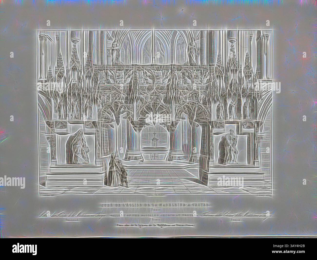 A grand architectural interior featuring intricate gothic elements. The ...