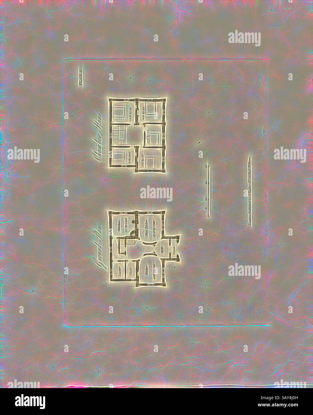 An abstract depiction of a floor plan featuring interconnected rooms ...