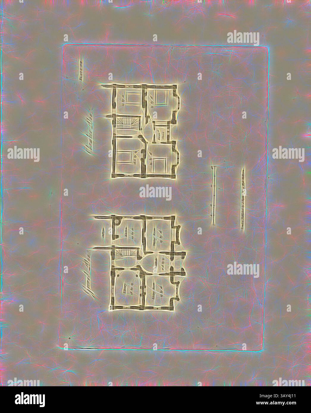 An abstract representation of architectural plans, featuring outlined ...