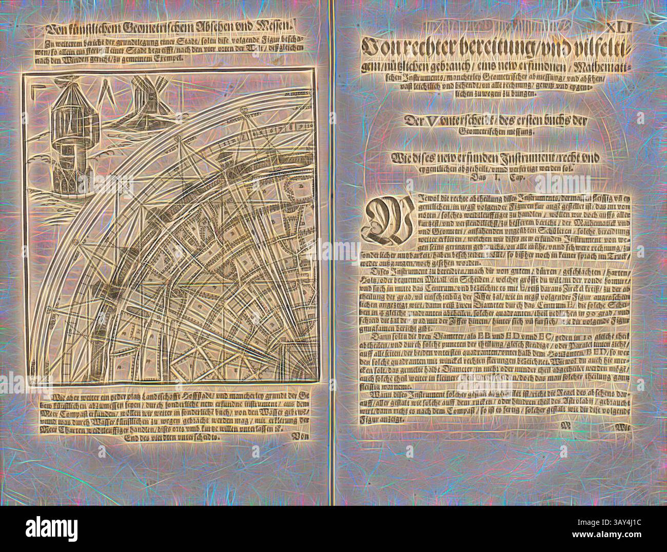 A historical document featuring detailed illustrations of a windmill ...