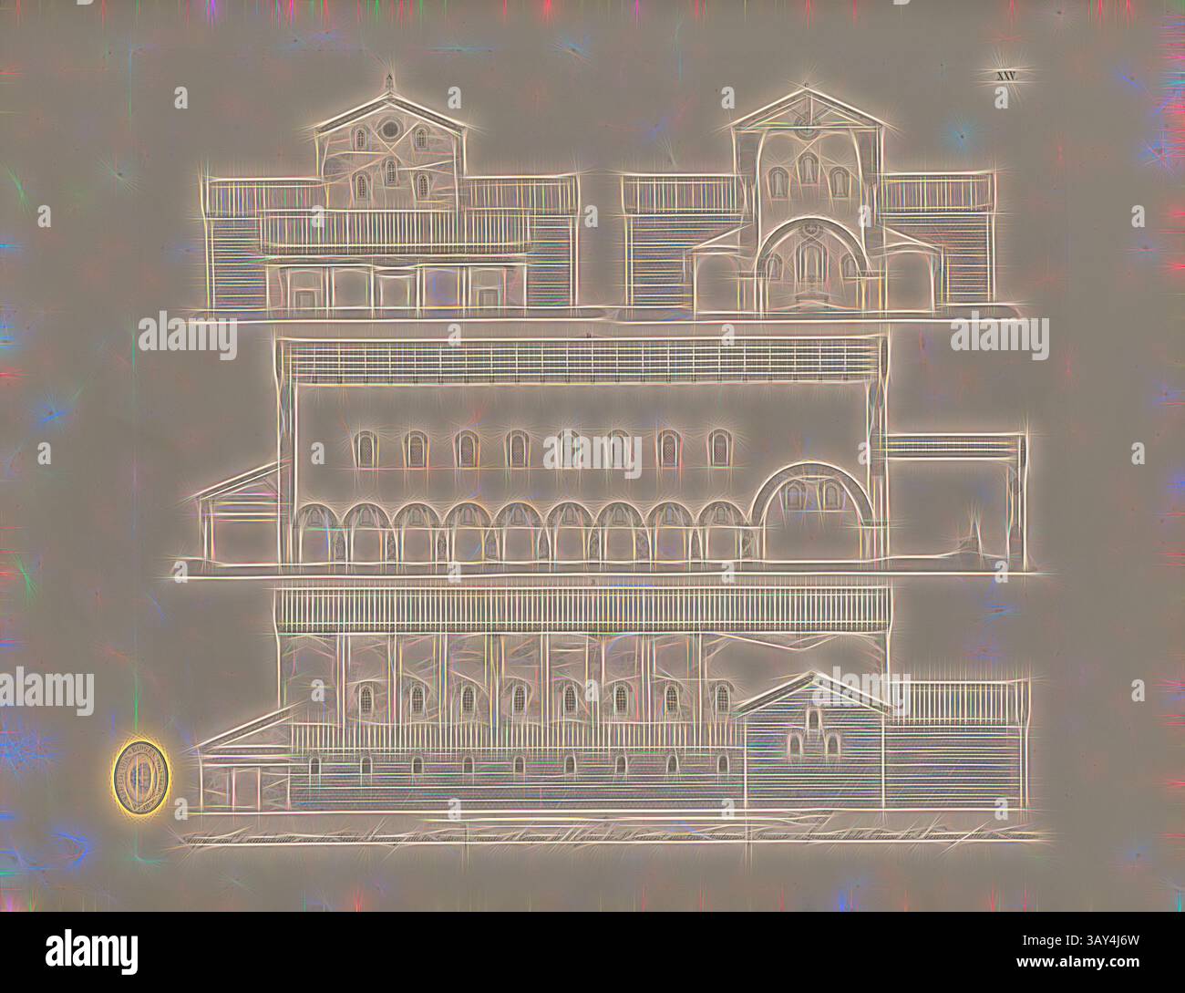 An architectural drawing featuring multiple levels of a building ...