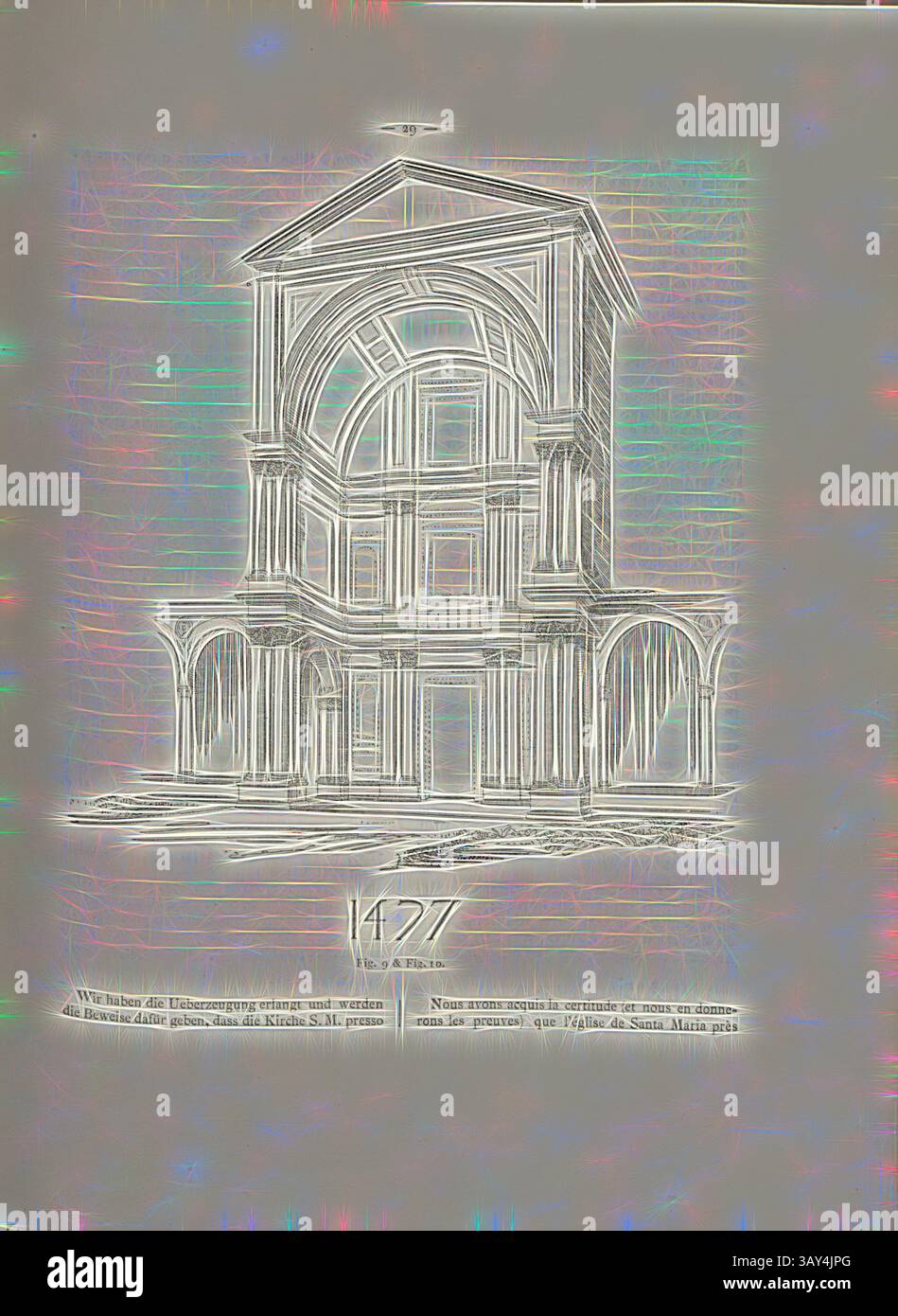A detailed architectural drawing of an elaborate structure featuring ...