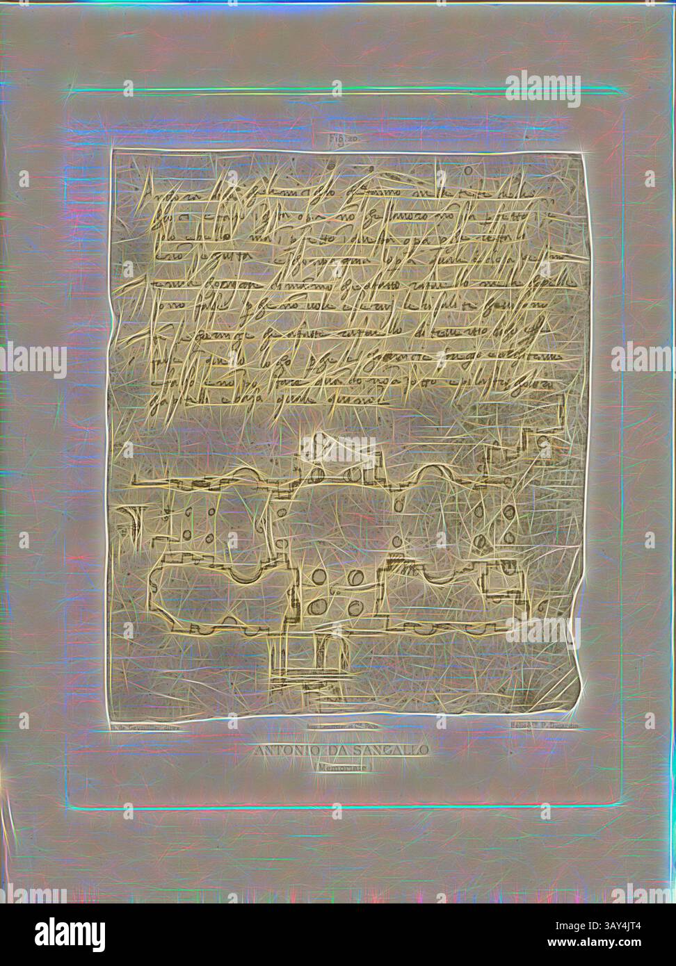 An intricate architectural drawing featuring detailed sketches and ...