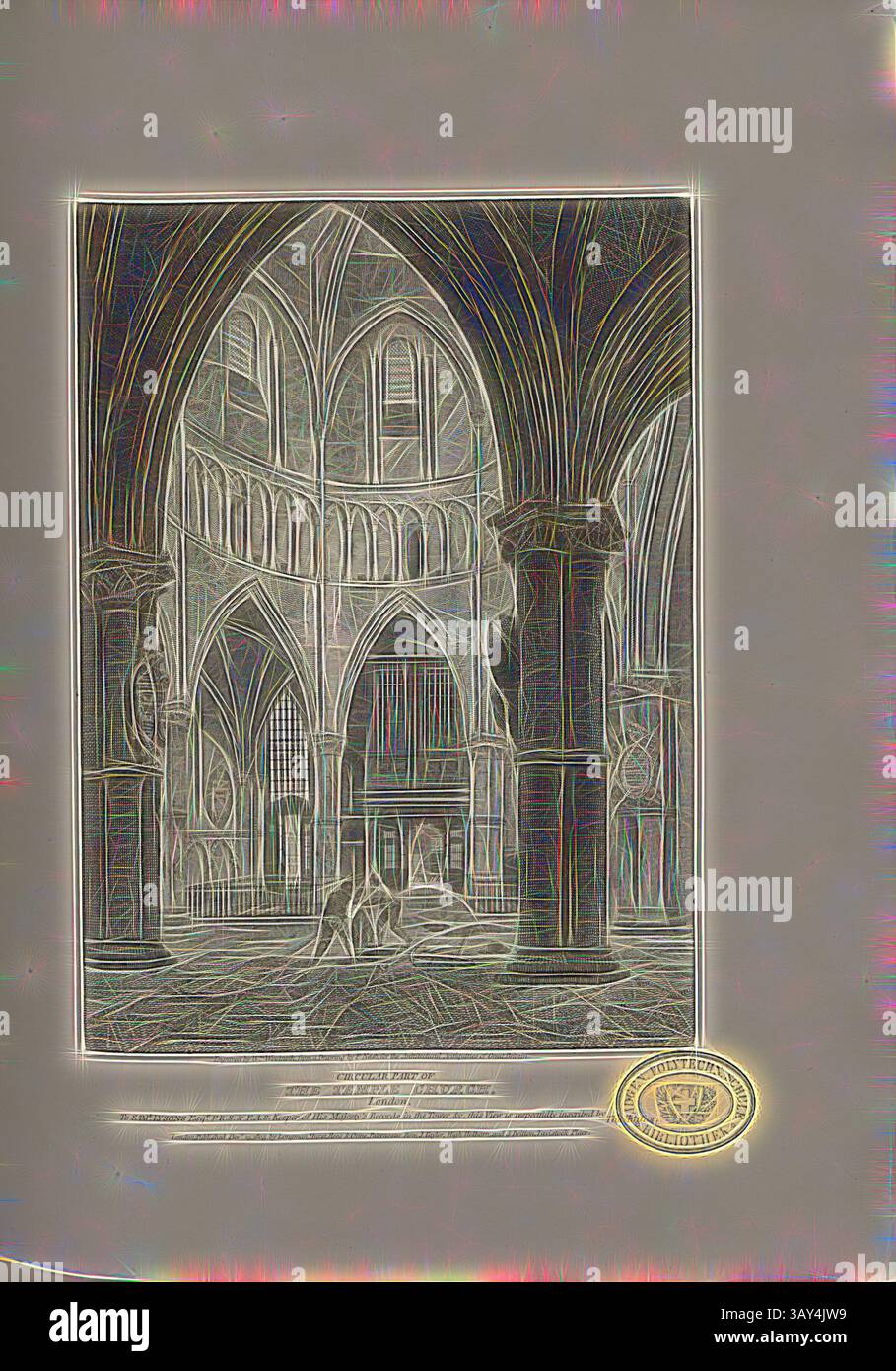 A detailed architectural illustration of a grand cathedral interior ...
