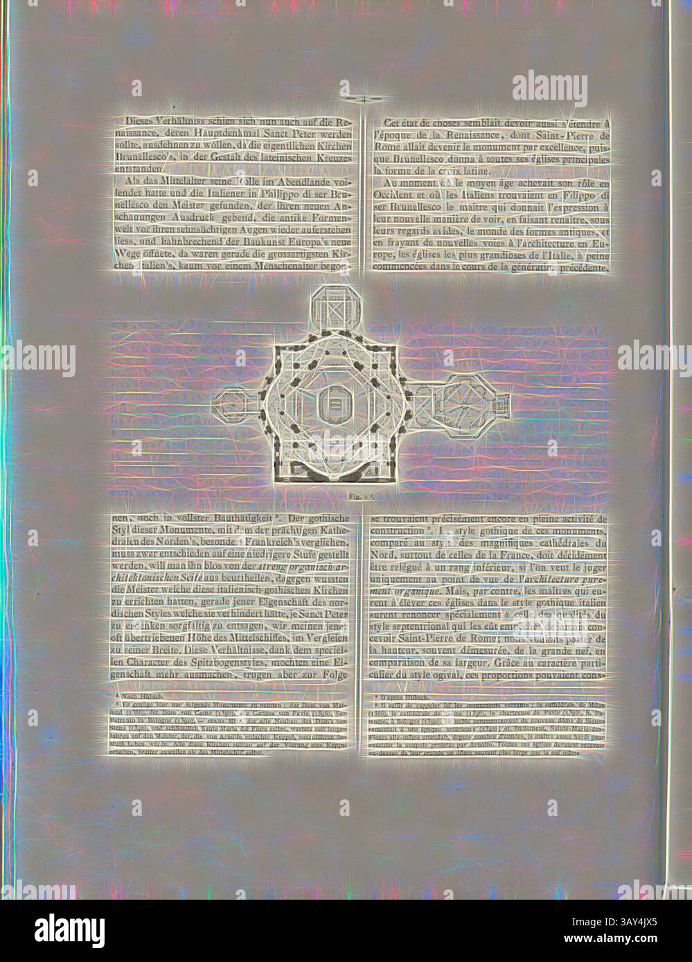 An ornate architectural design is surrounded by text in multiple ...