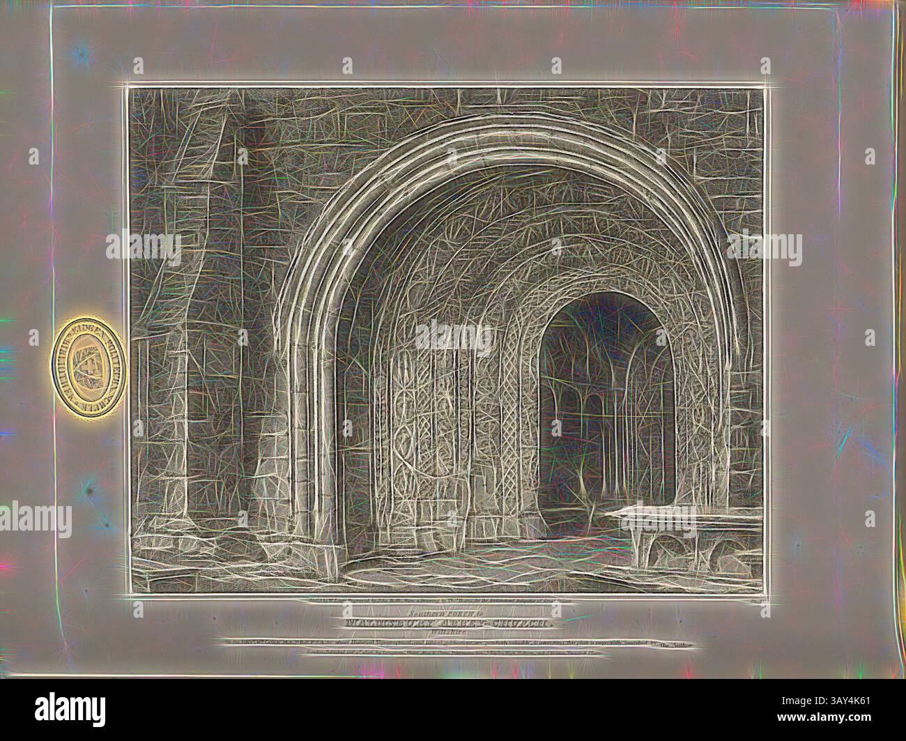 An intricately detailed architectural interior featuring arched ...