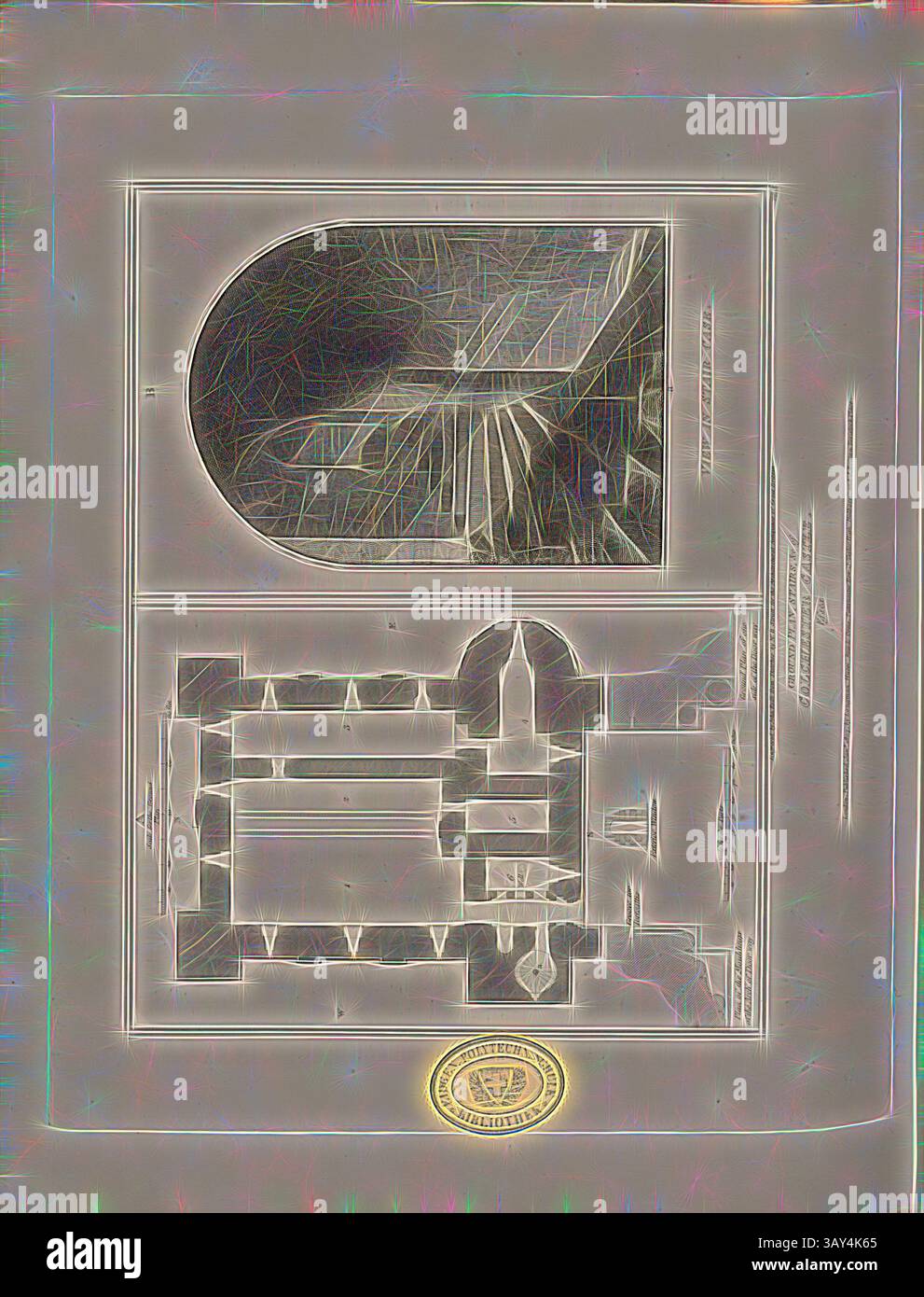 An architectural drawing showcasing a staircase and an intricate layout ...