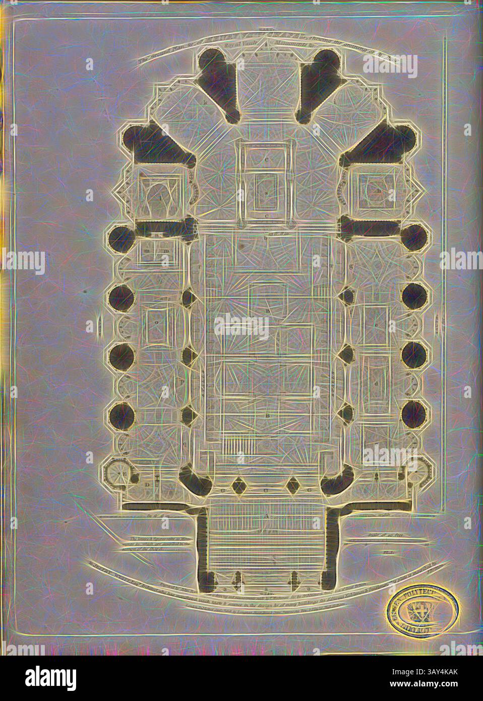 A detailed architectural floor plan featuring an intricate design with ...