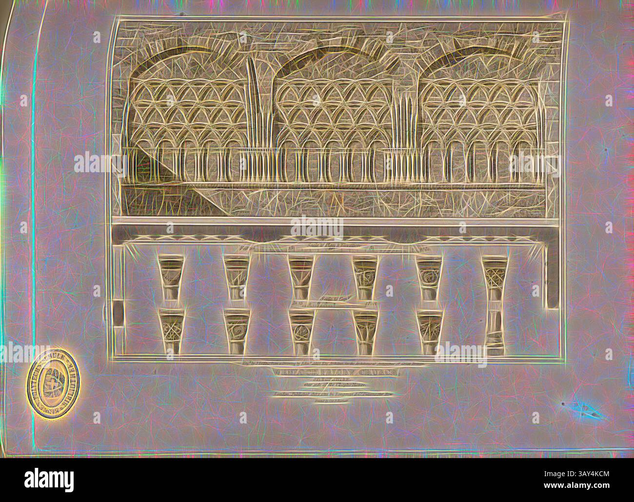 A detailed architectural drawing showcases an intricate design with ...