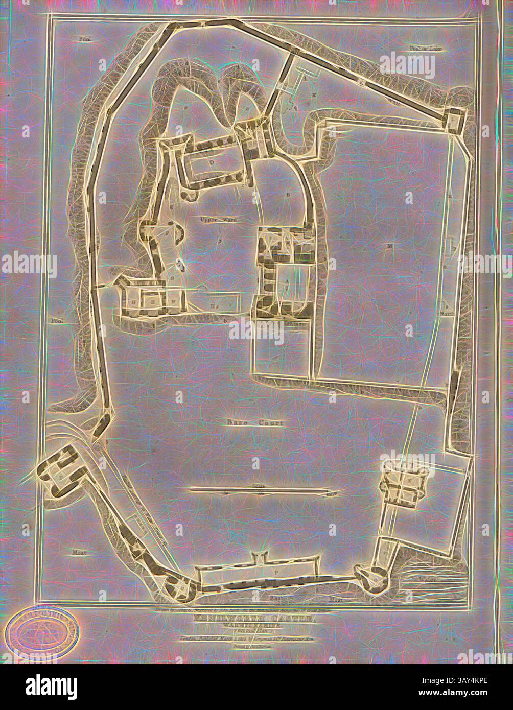 A detailed map depicting the layout of a fortified area, showcasing ...