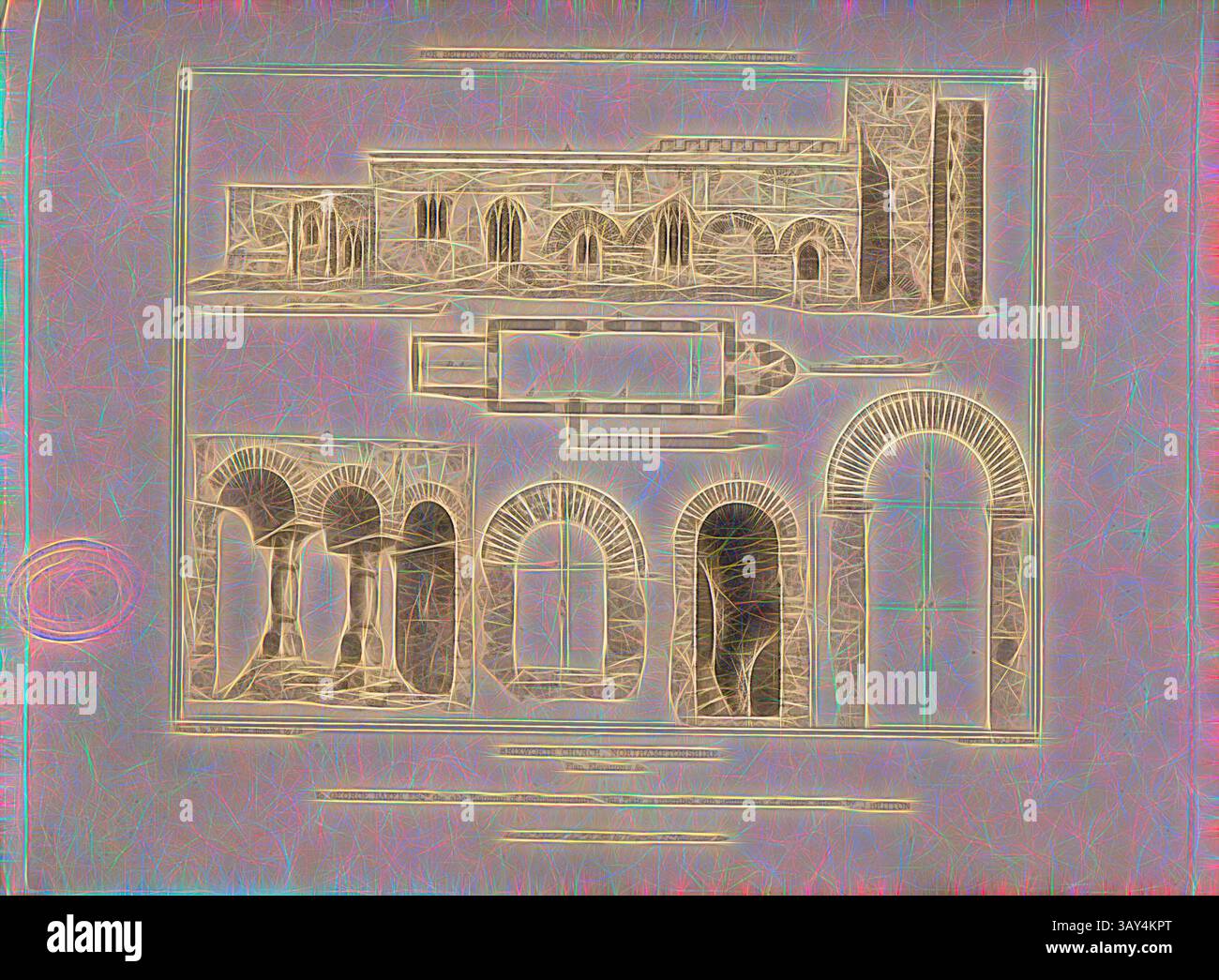 An architectural design featuring a series of outlined structures ...
