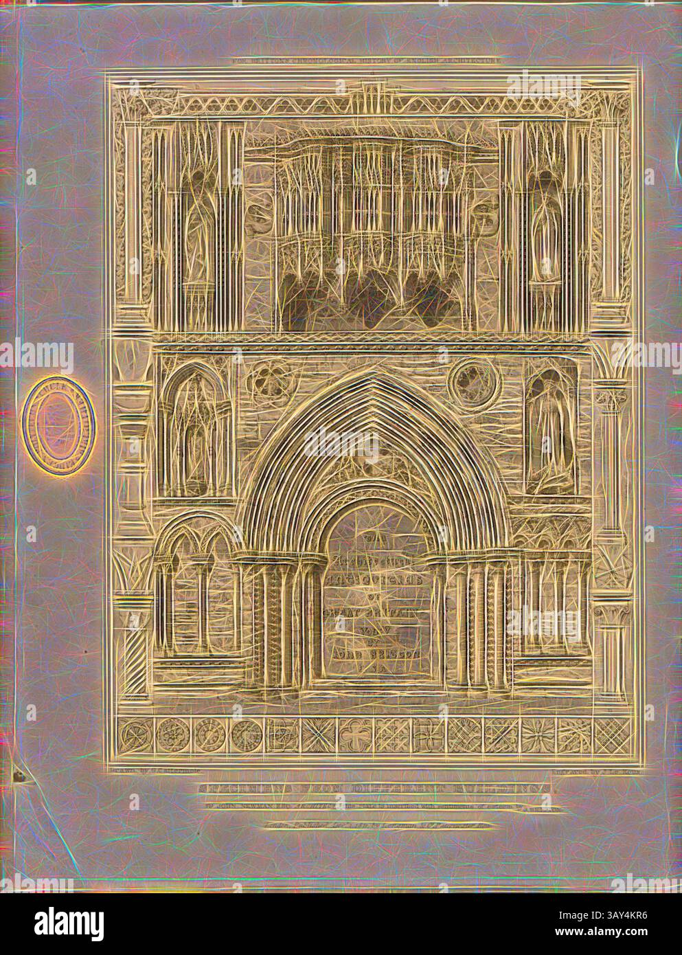 An intricate architectural design featuring a grand entrance with ...