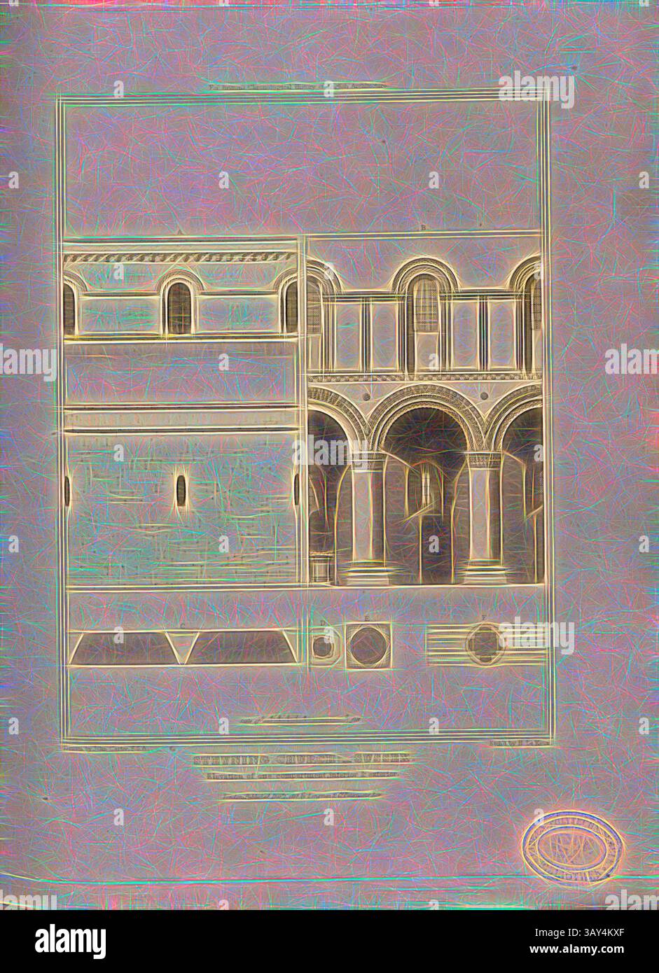 A stylized architectural design featuring intricate arches and elegant ...