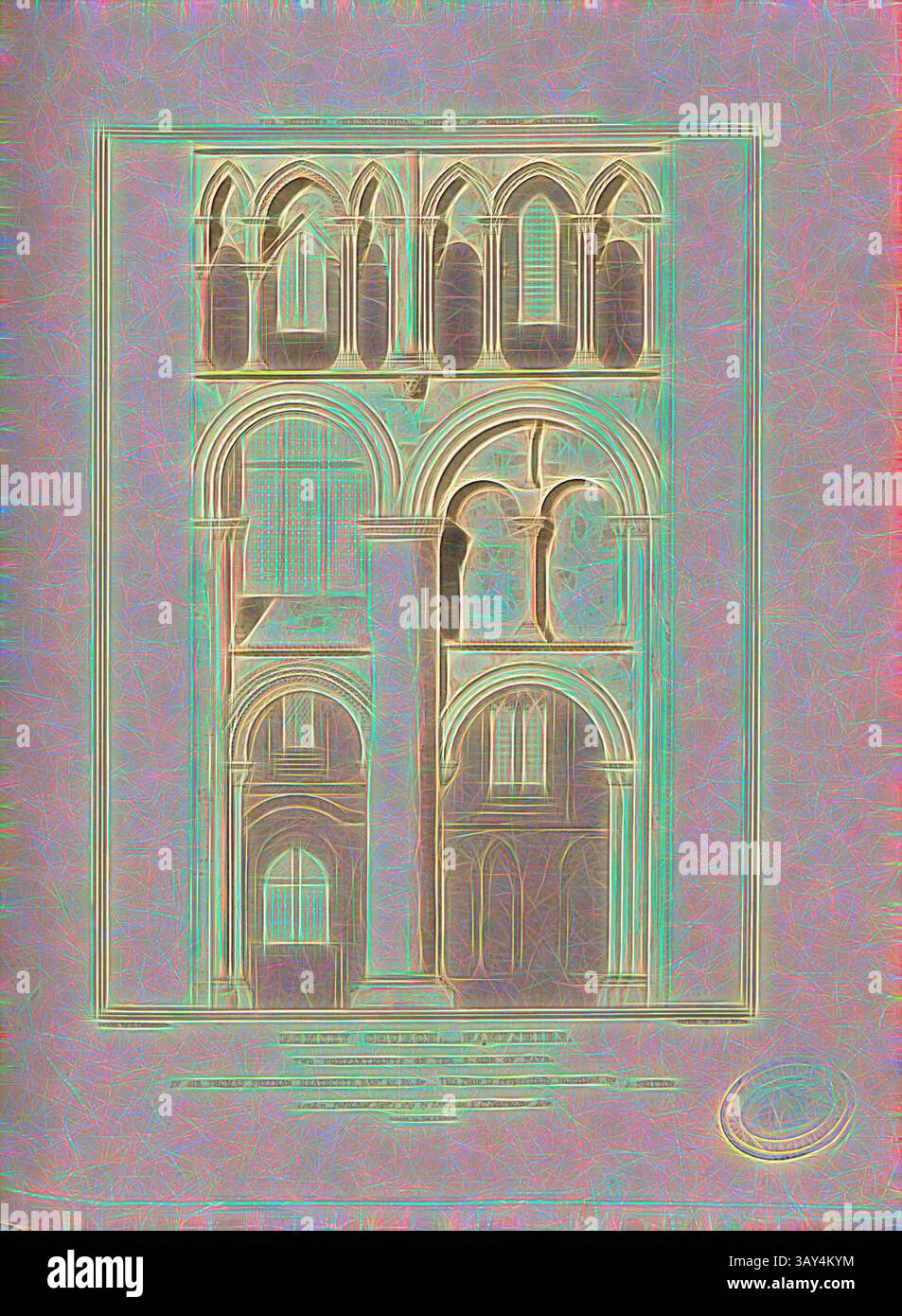 An abstract representation of a grand architectural structure featuring ...