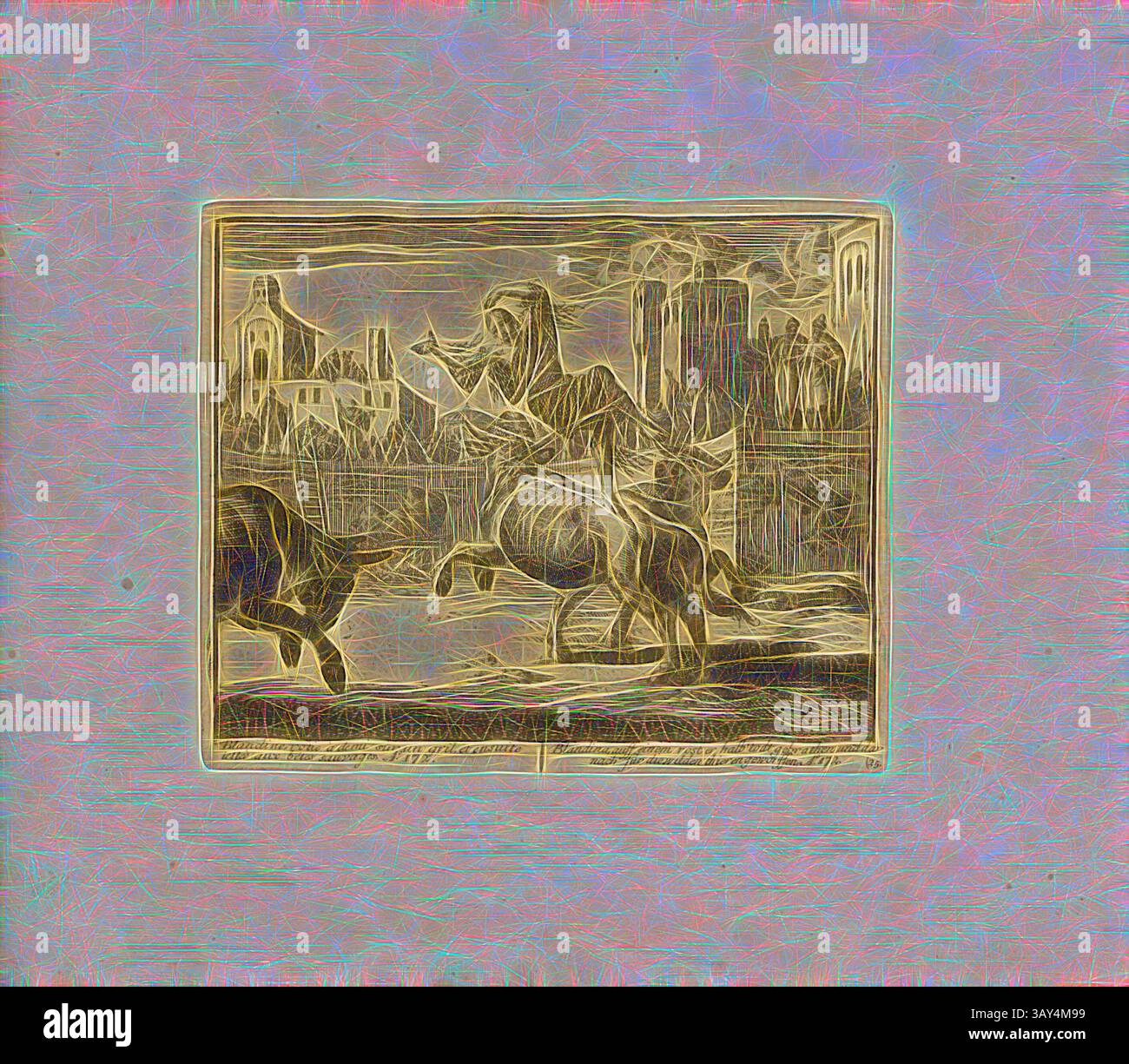 A stylized depiction of a historical scene featuring a knight on ...