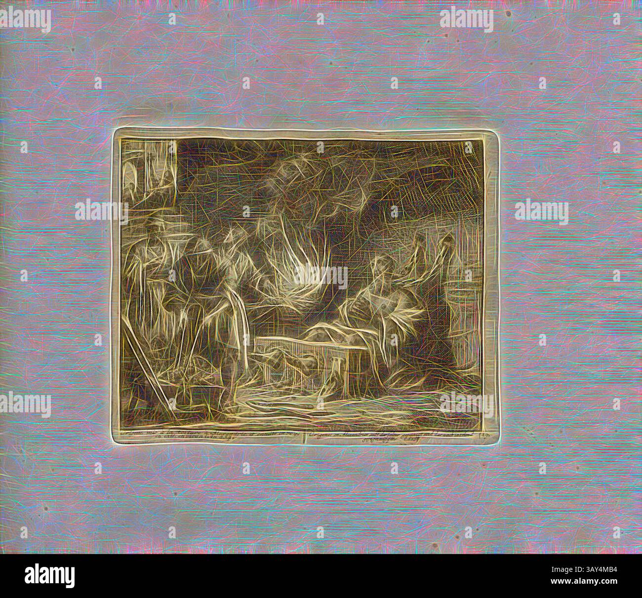 A group of individuals gathers around a central figure in a dimly lit ...