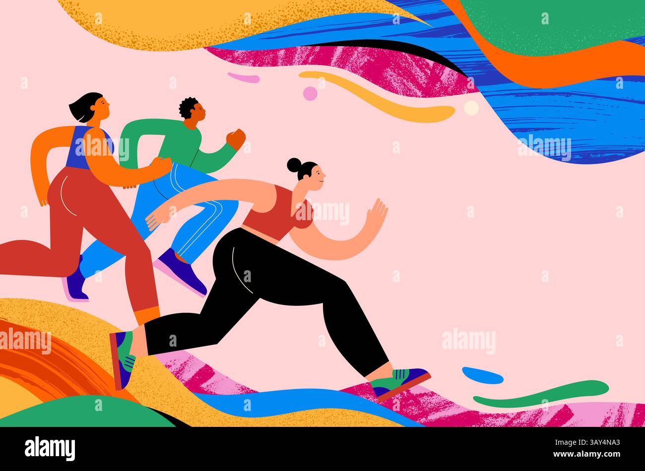 Abstract runners figures. Colorful illustration of group of people, men ...