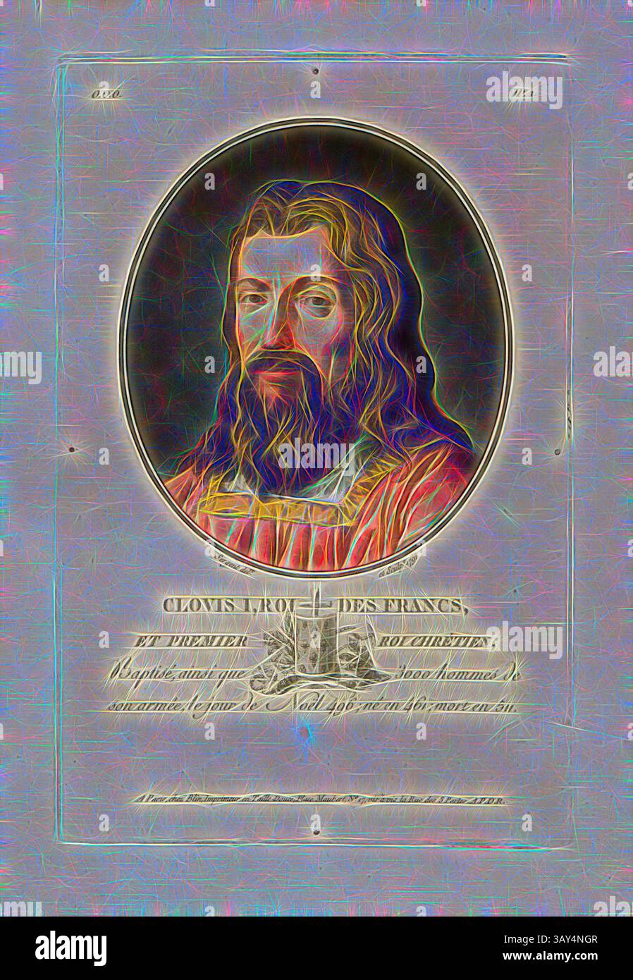 A detailed portrait of Clovis, the first King of the Franks, adorned in ...